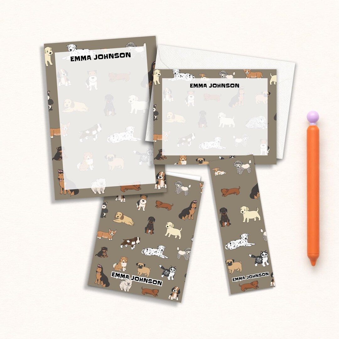 Personalized Dog Stationery Set - Custom Name Notepad & Cards - Cute ...