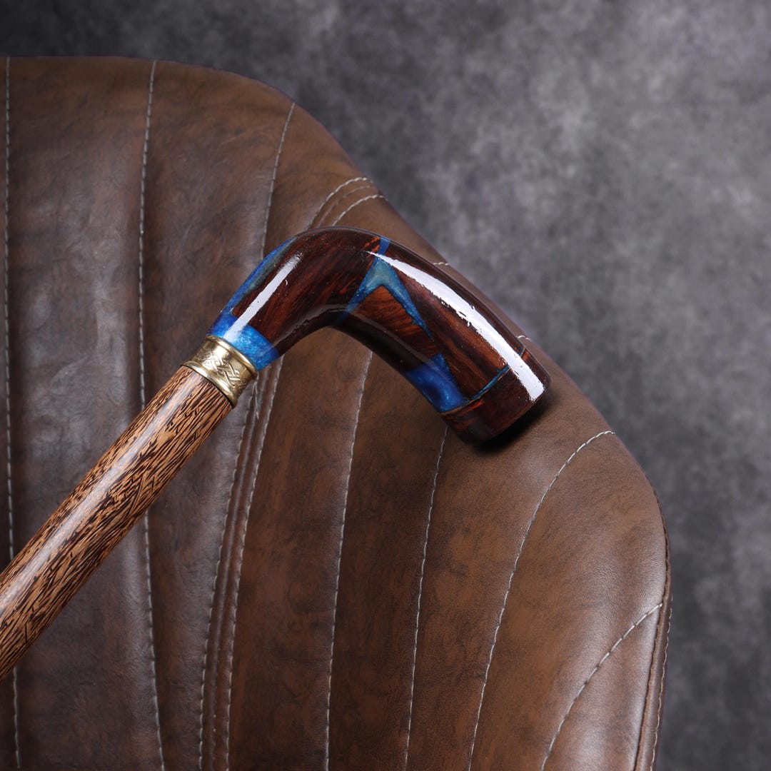 Handmade Wooden Walking Cane With Resin Inlay – Luxury Wood Cane for ...