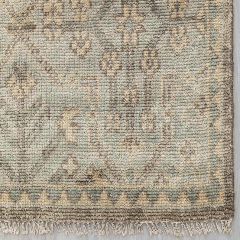 Alive Green Oushak Rug – Hand Knotted Wool Turkish Carpet With Beige ...