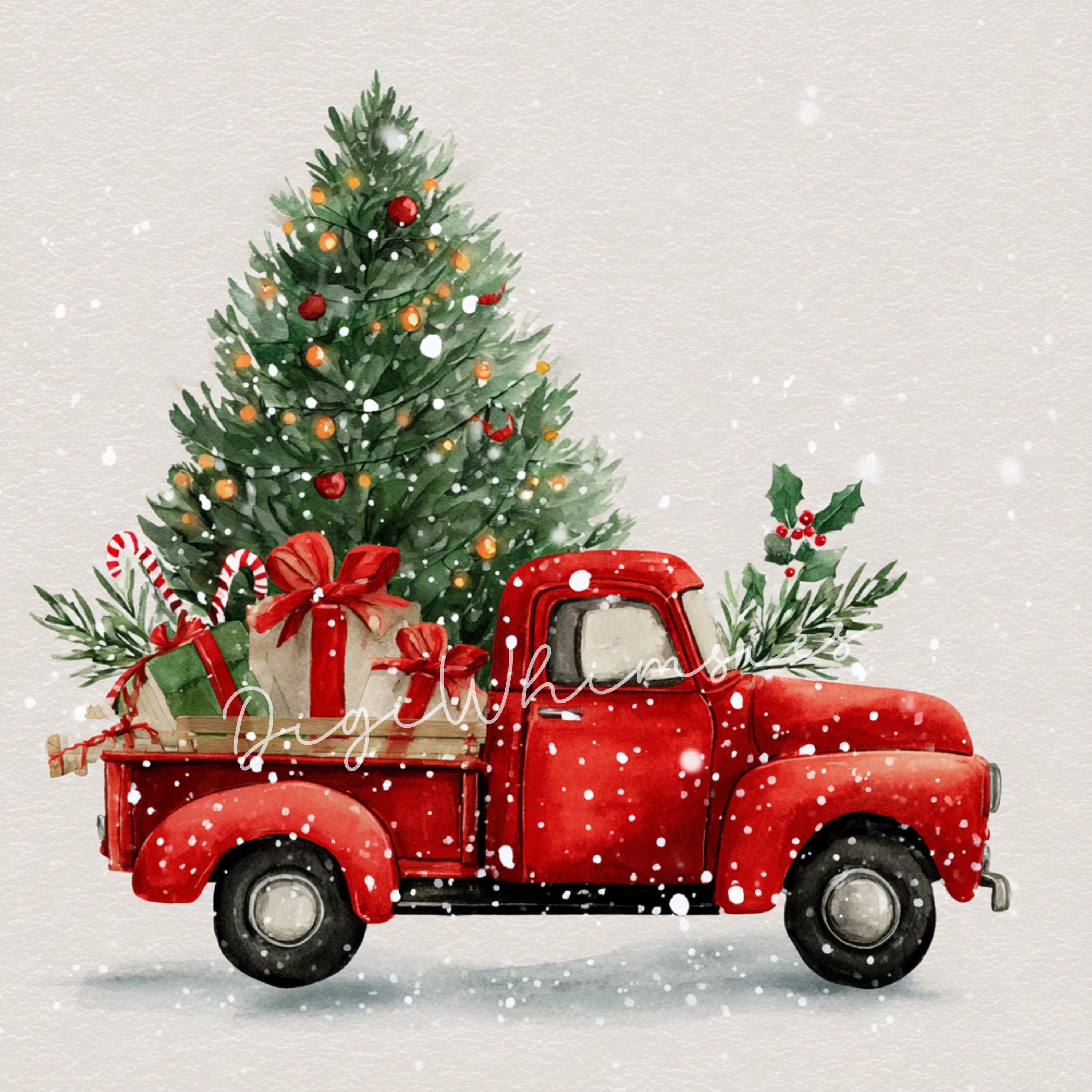 12 Red Christmas Truck Clipart – Whimsical Classic Holiday Jpgs Digital ...