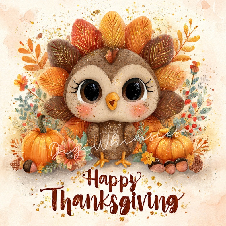 Thanksgiving Turkey Clipart: Cozy Autumn Animals (JPG Digital Download ...