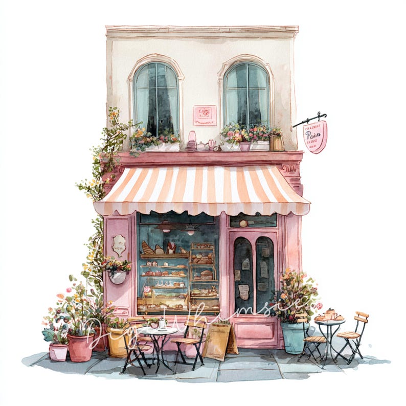 12 Paris Bakery Clipart: Watercolor Cafe, Croissants (JPG Digital ...