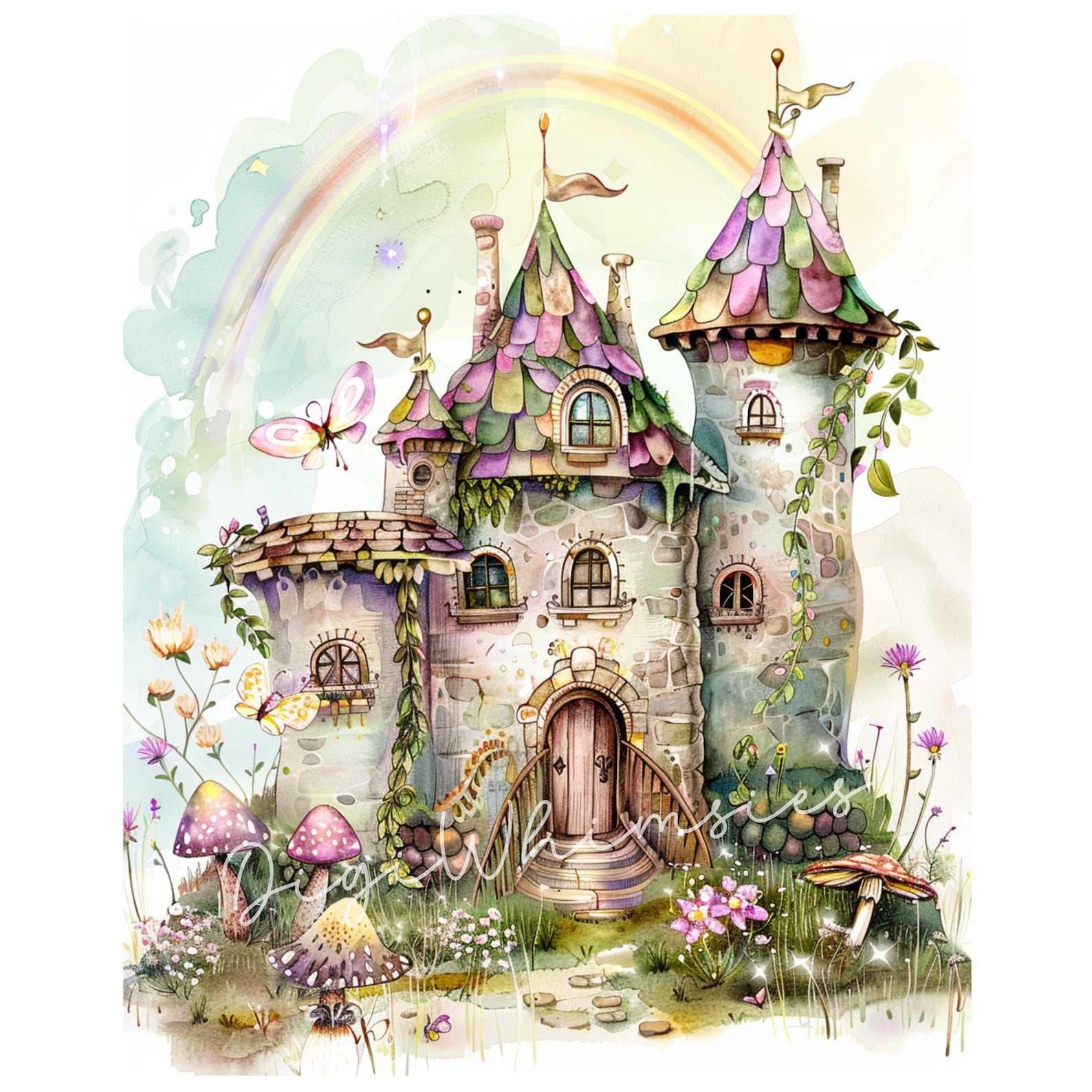Cottagecore Castle Clipart: Mushroom Fairy Tale (JPG Digital Download ...