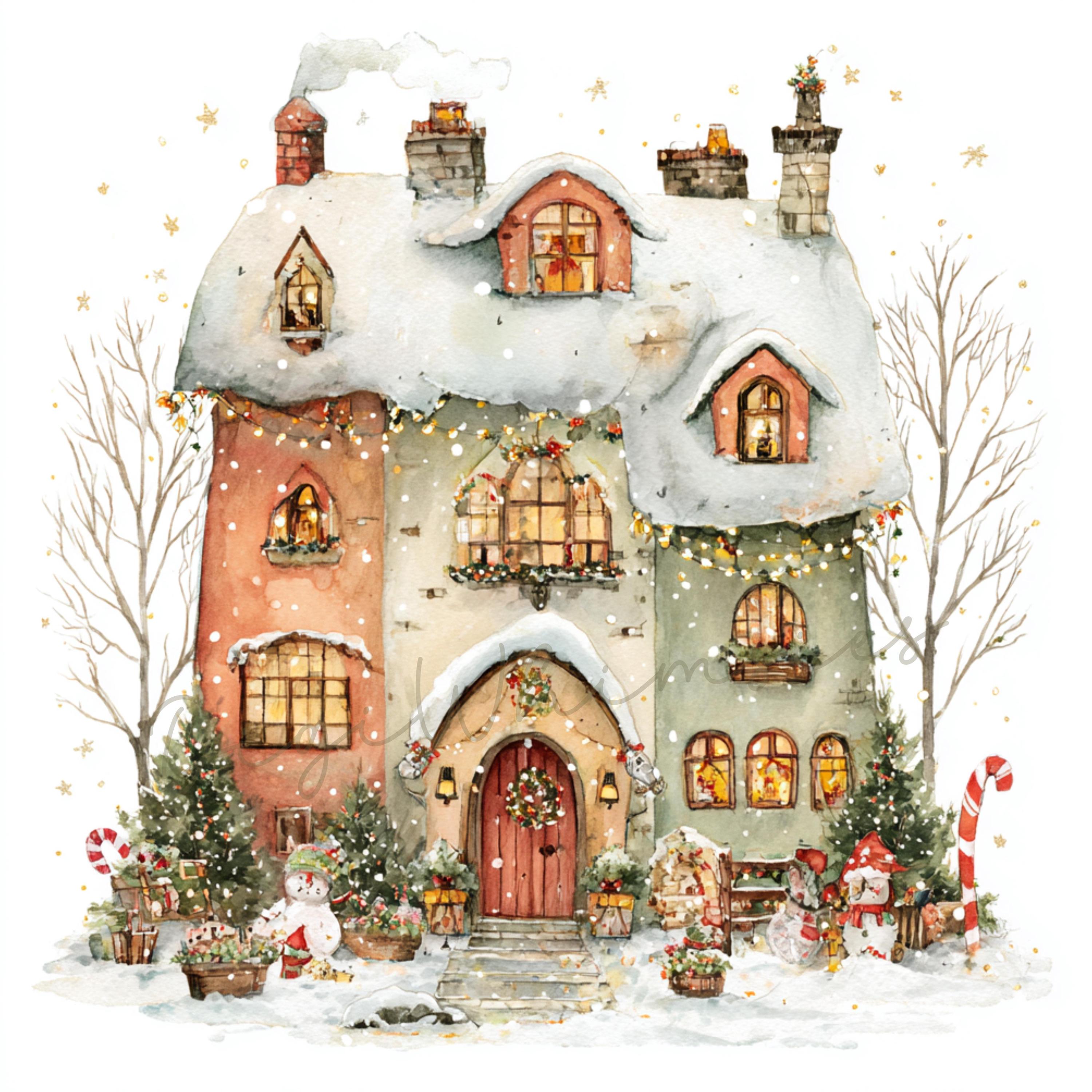 15 Christmas House Clipart: Whimsical Winter Houses Holiday Village ...