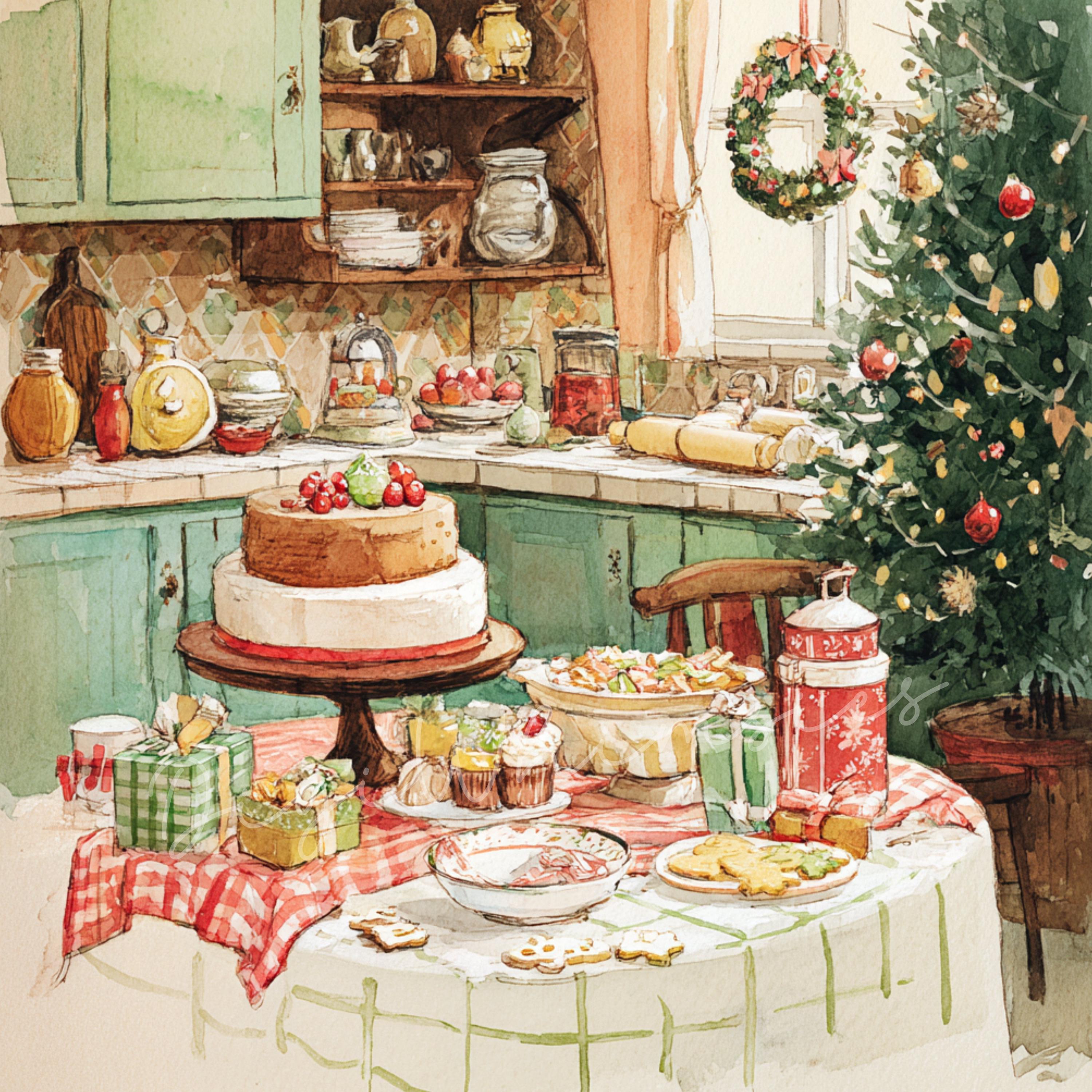 Christmas Kitchen Clipart – Whimsical House Interior Baking Holiday ...