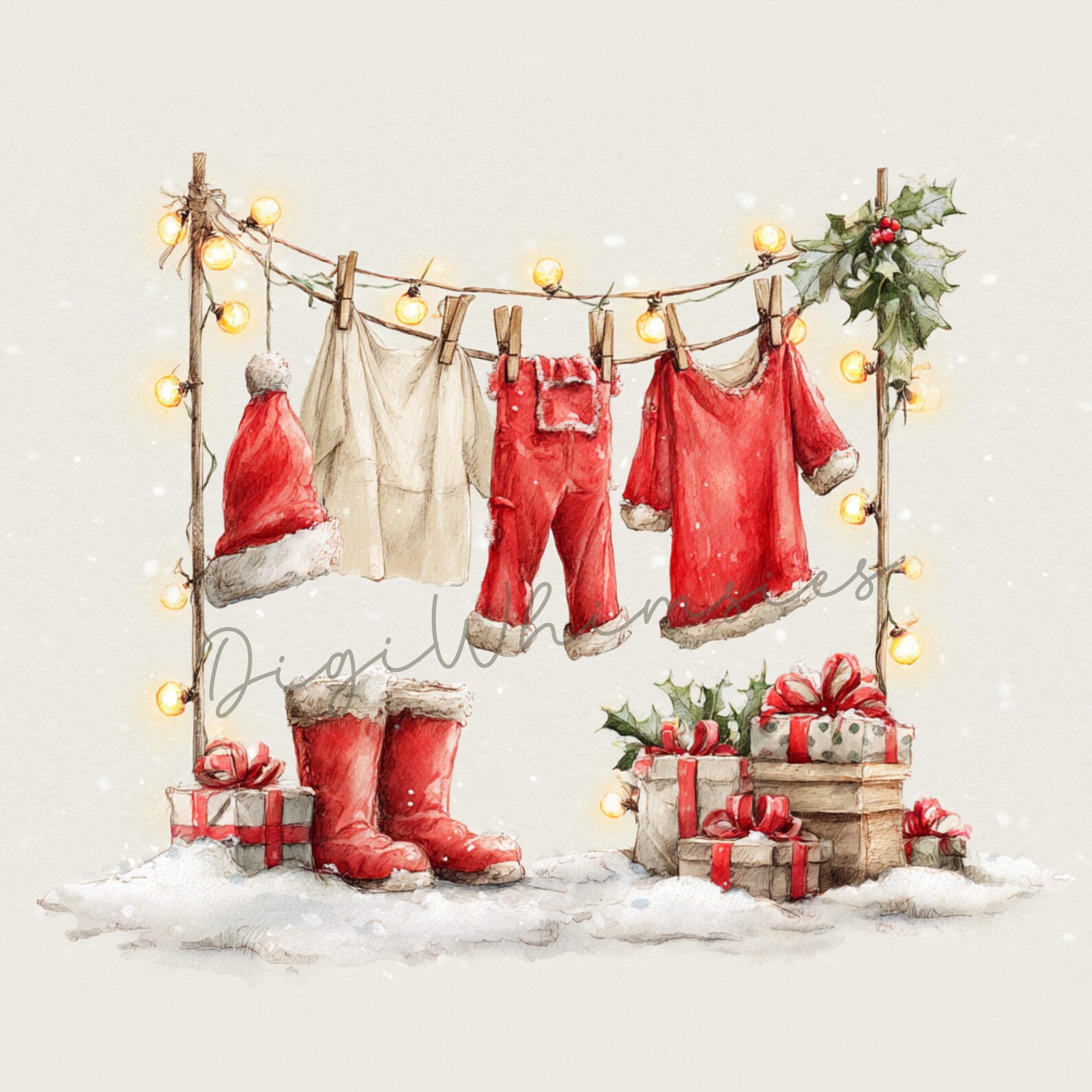 10 Santa Claus Clothesline Clipart – Whimsical Funny Christmas ...
