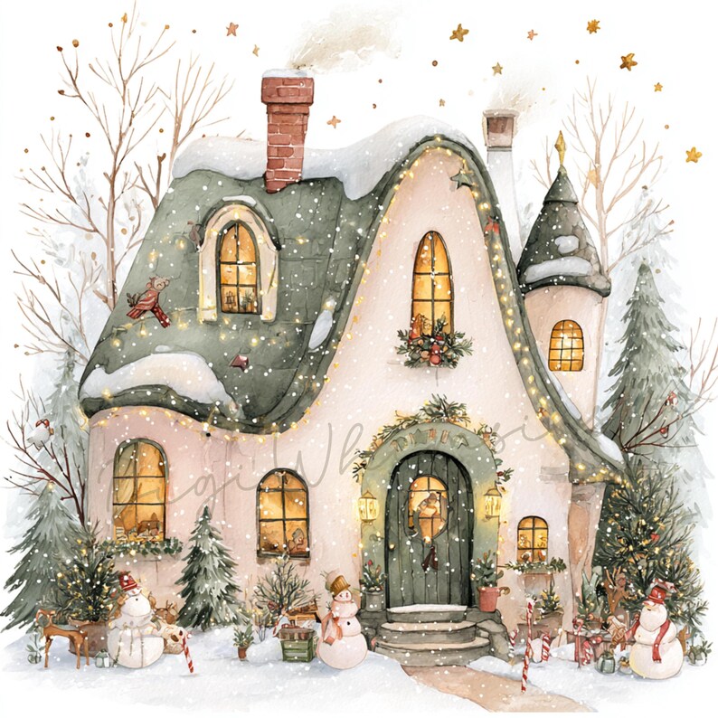 15 Christmas House Clipart: Whimsical Winter Houses Holiday Village ...