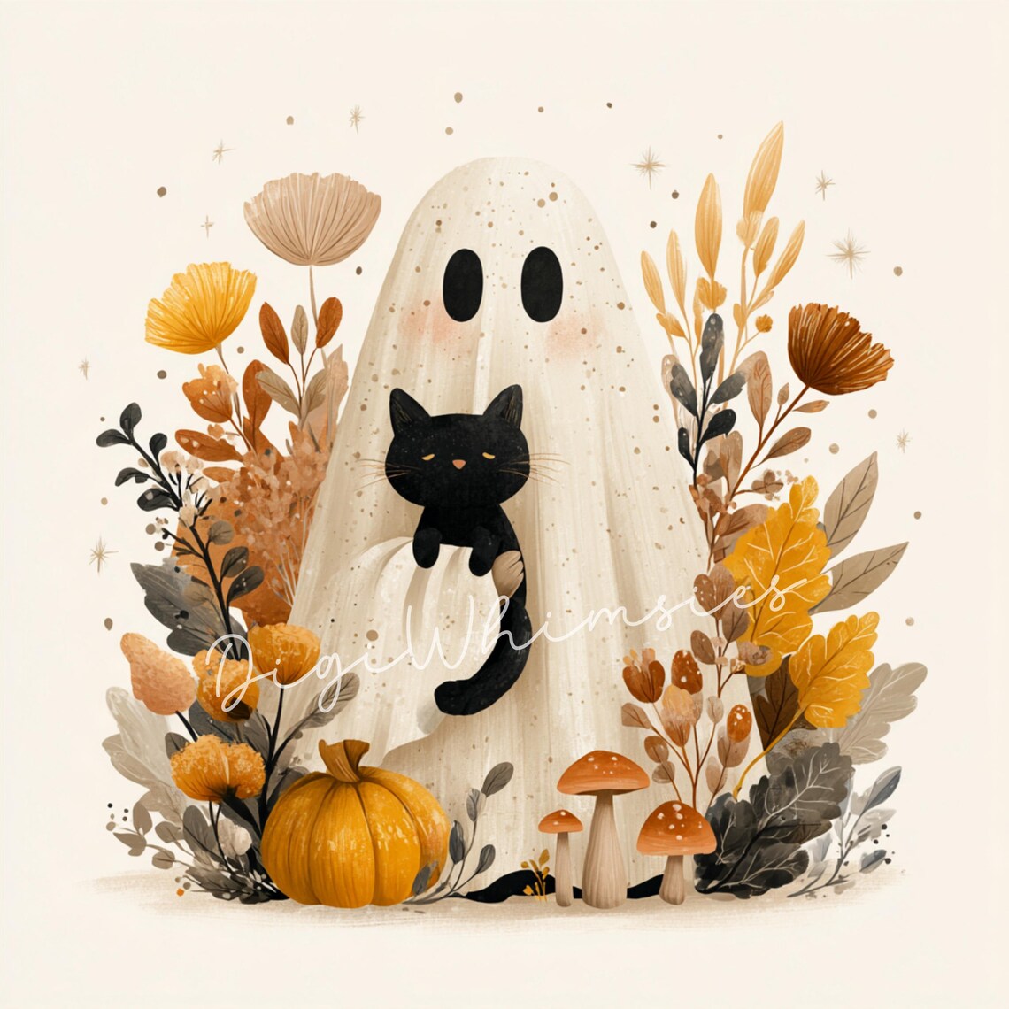 Retro Halloween Clipart: Ghost, Black Cat, Boho Junk Journal (10 Jpgs ...