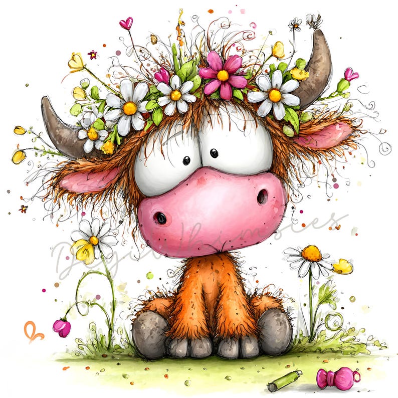 15 Funny Spring Baby Animals Clipart, Quirky Floral Nursery Art ...