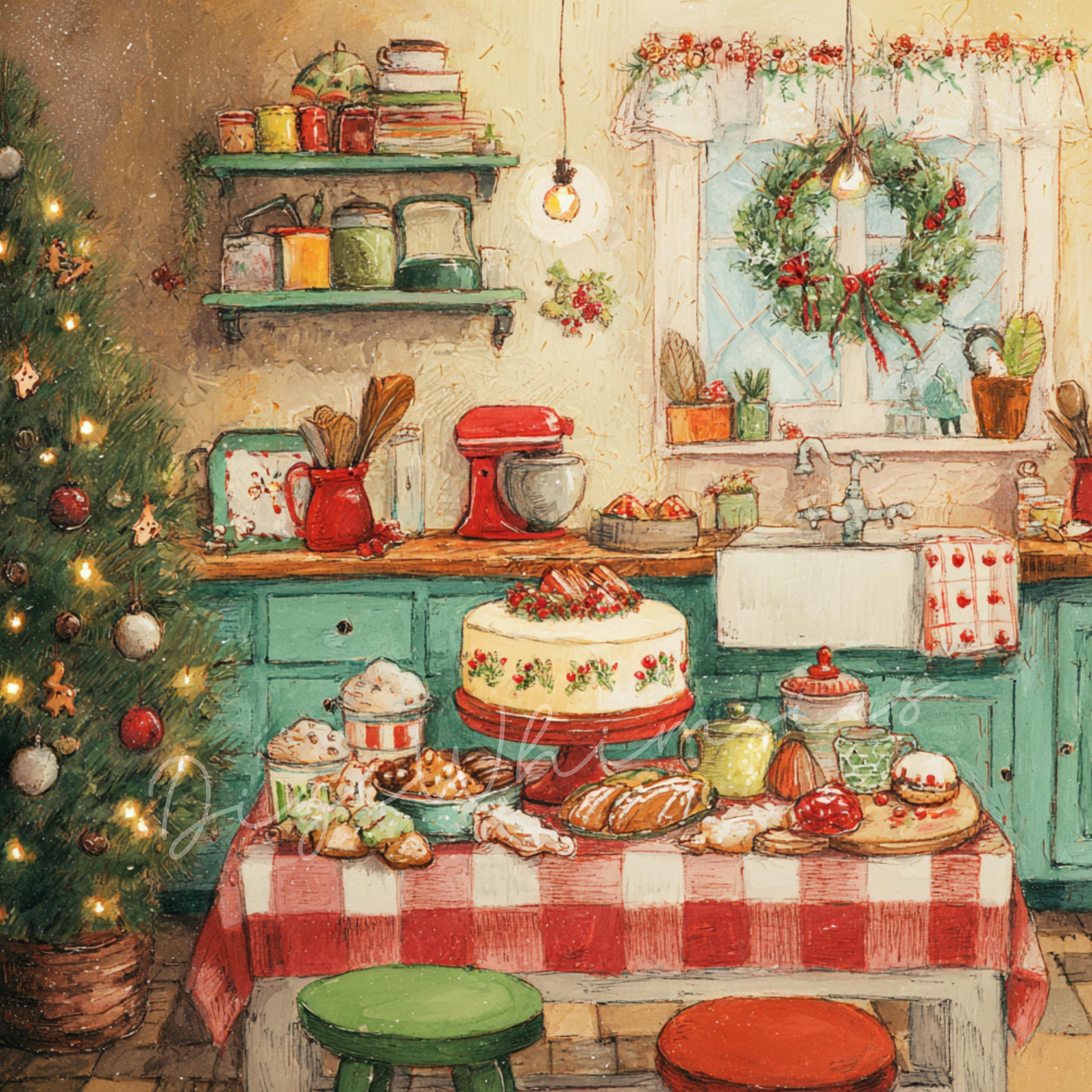 Christmas Kitchen Clipart – Whimsical House Interior Baking Holiday ...