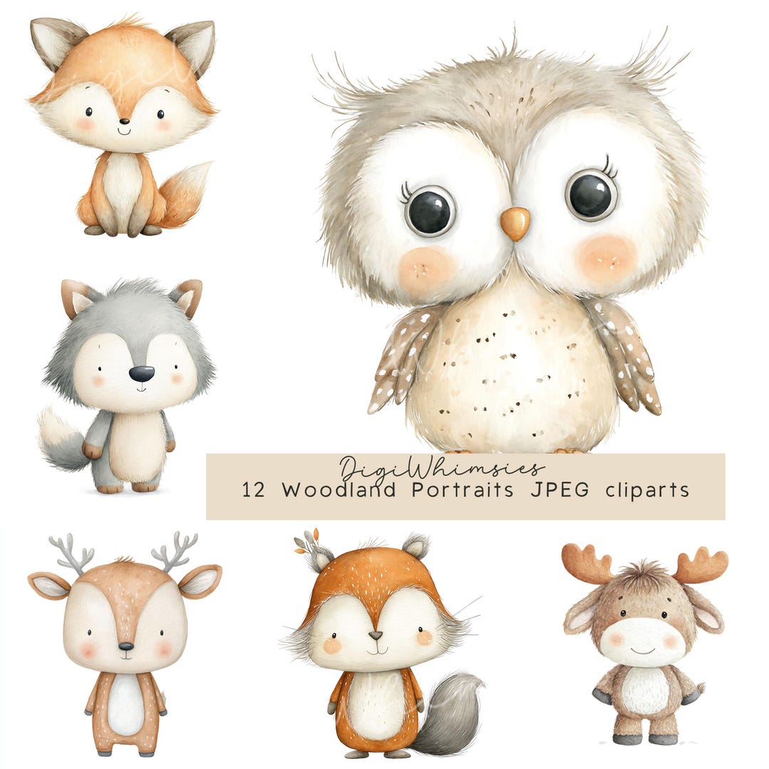 Woodland Animals Clipart | Baby Animals Nursery Art | Watercolor Animal ...