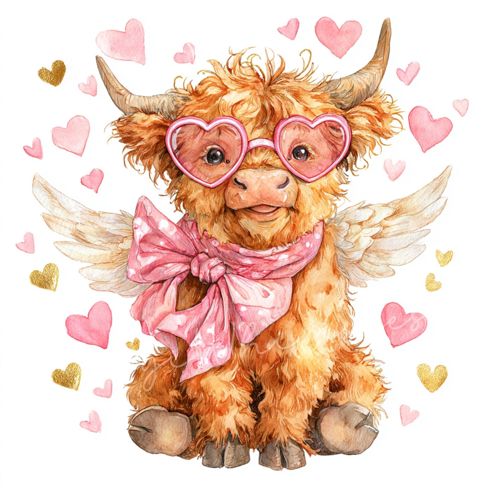 Valentine Cupid Highland Cow Clipart: Whimsical Heart's Day Graphics ...