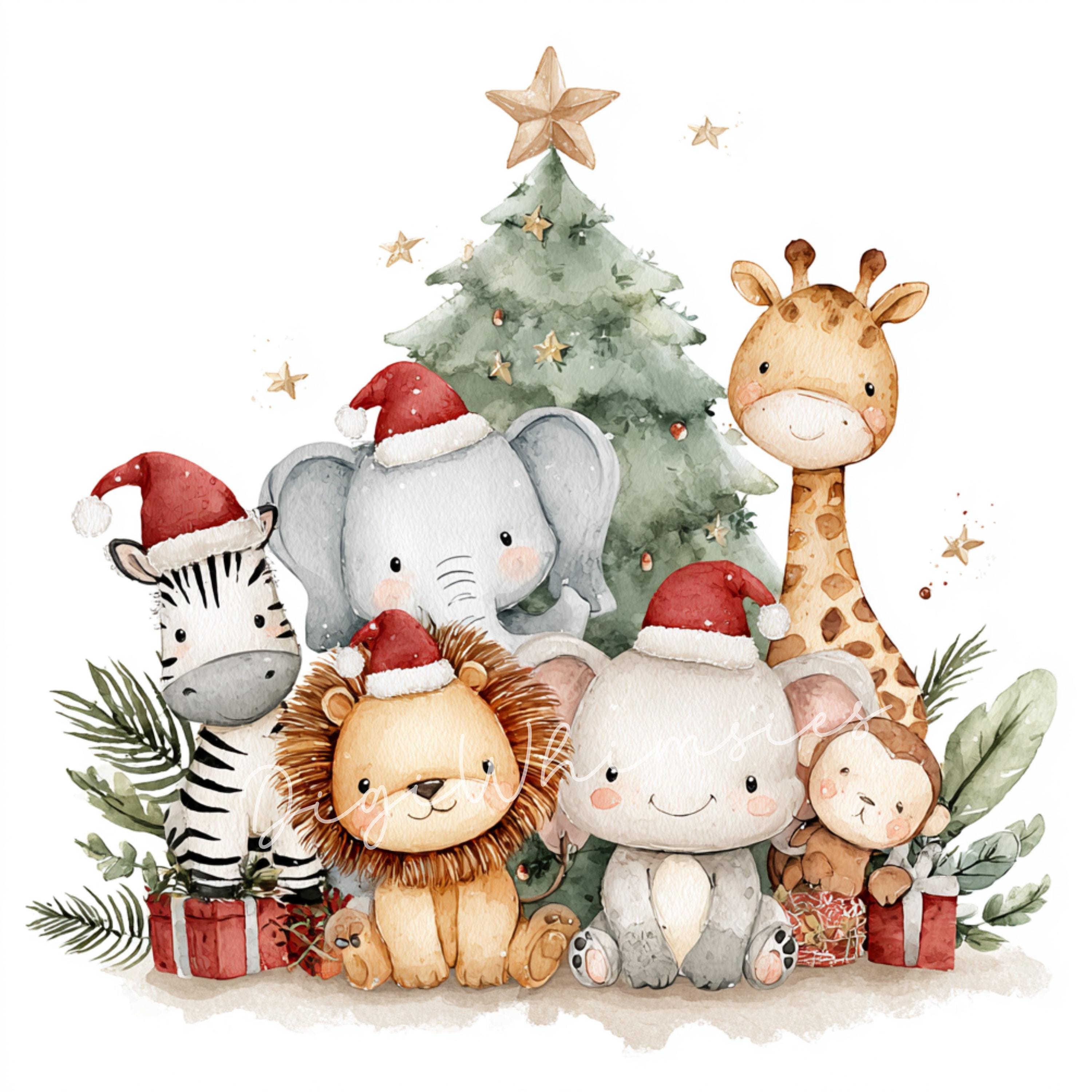 12 Safari Christmas Clipart Nursery Christmas Wild Animals Santa Baby ...