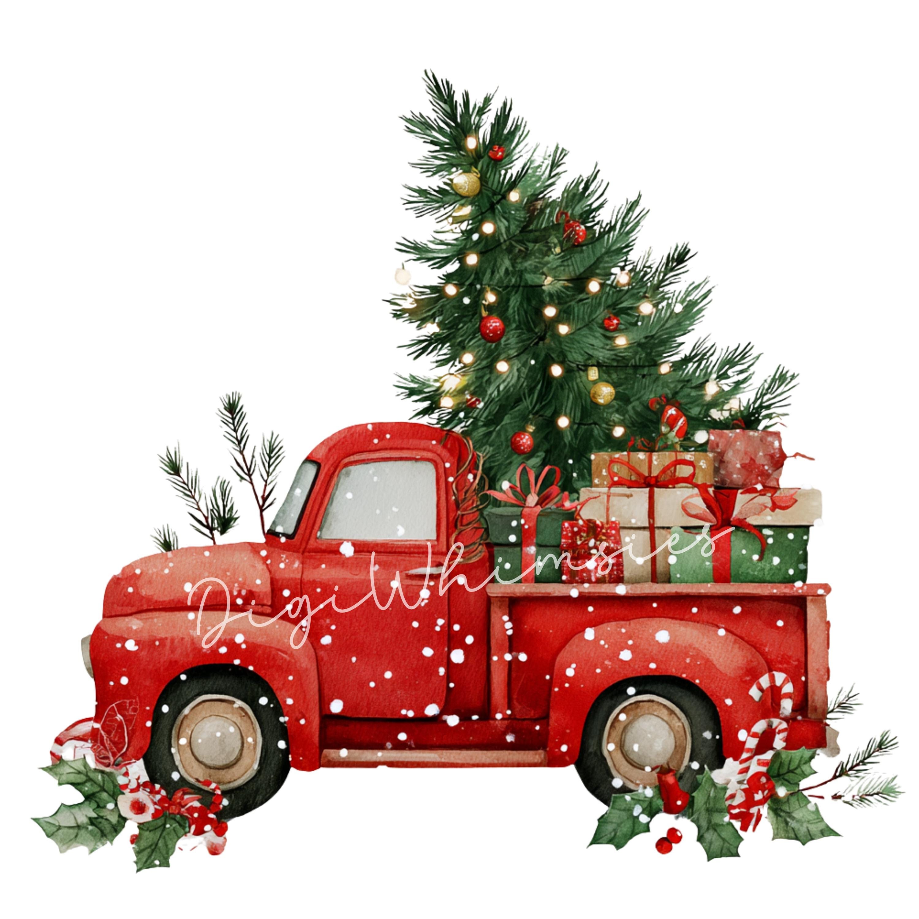 12 Red Christmas Truck Clipart – Whimsical Classic Holiday Jpgs Digital ...
