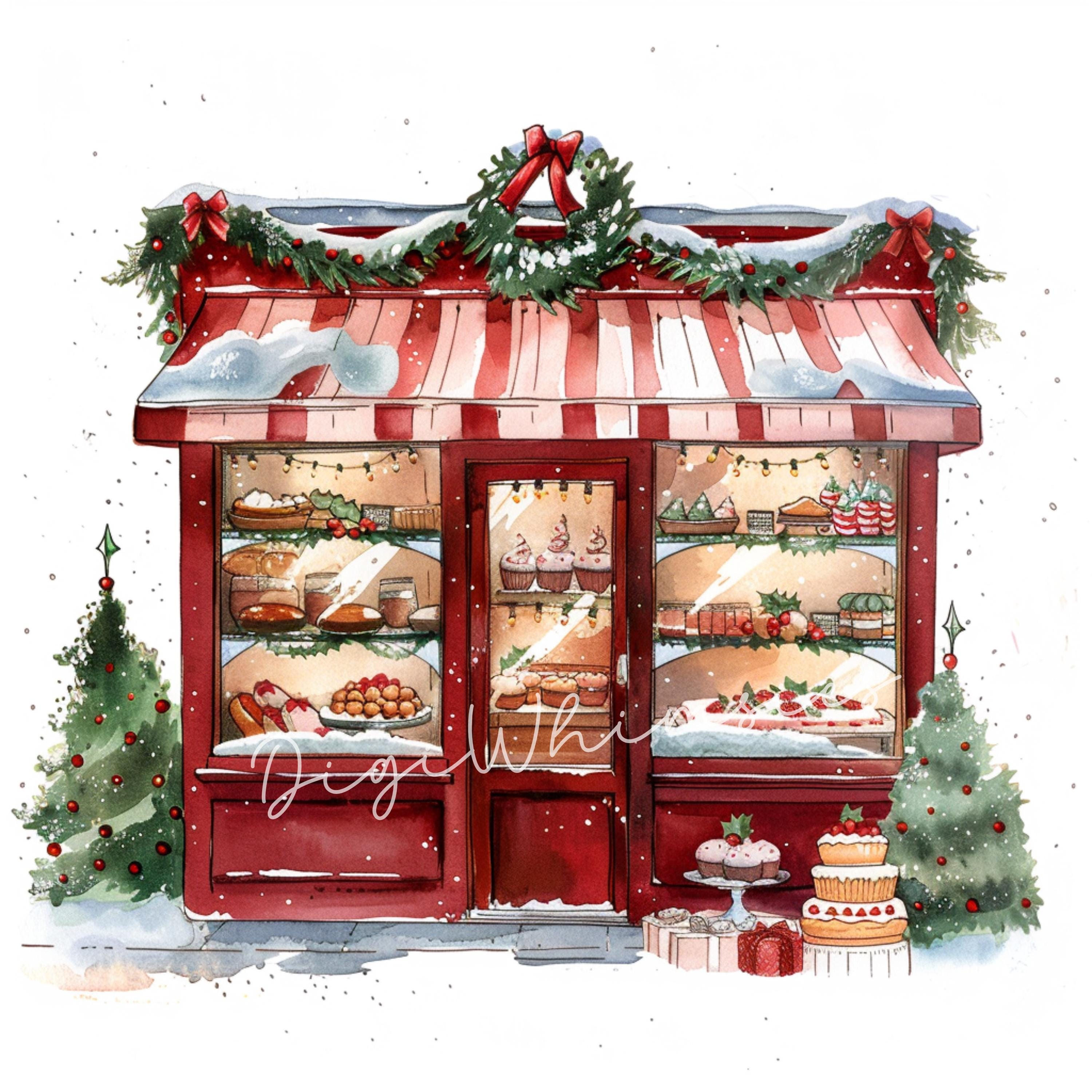 12 Christmas Bakery Clipart – Watercolor Holiday Pastries & Bread Jpgs ...