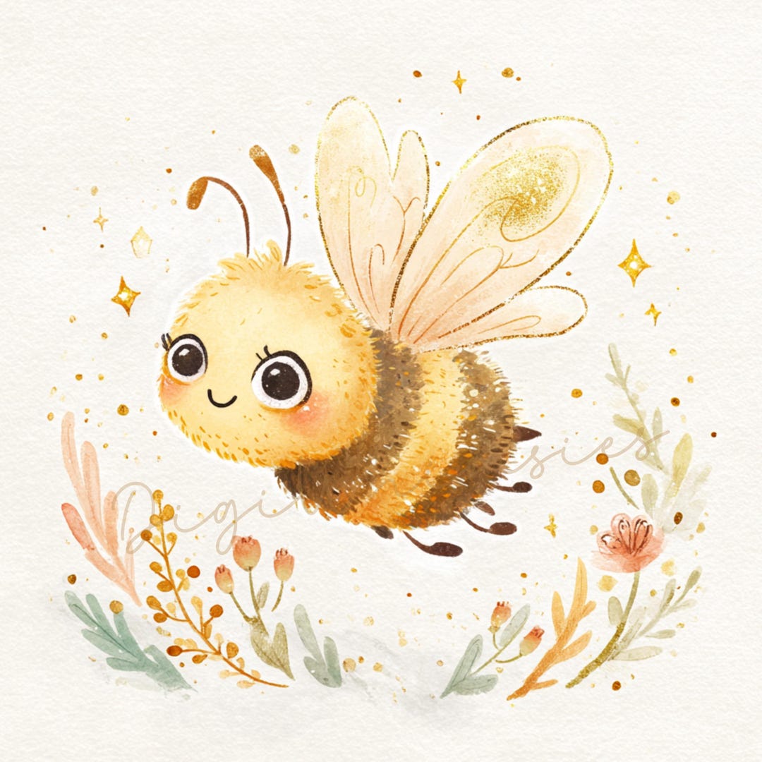 Cute Bee Clipart: Watercolor Cottagecore Spring Insect (12 JPG Digital ...