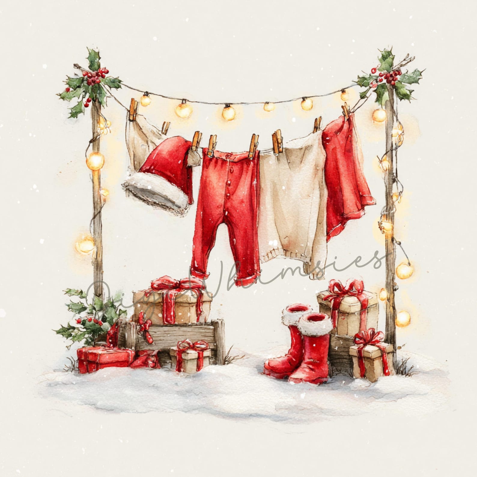 10 Santa Claus Clothesline Clipart – Whimsical Funny Christmas ...