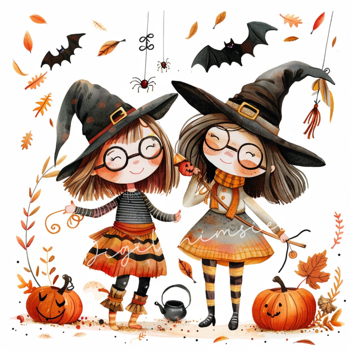 12 Best Friends Clipart High Res Jpgs Quirky Witch Halloween Sisters ...