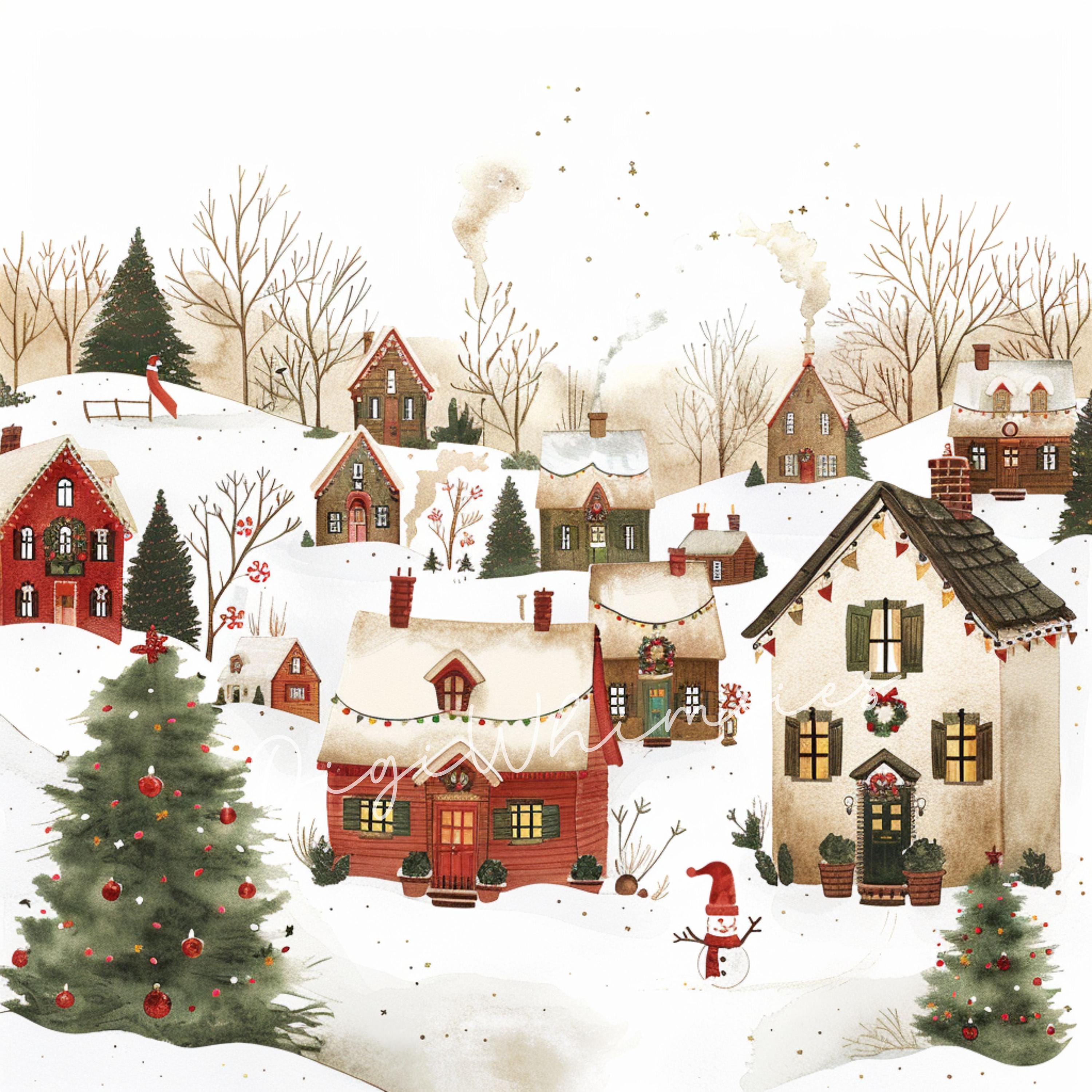 12 Christmas Village Clipart: Whimsical Winter Town Jpgs for Junk ...
