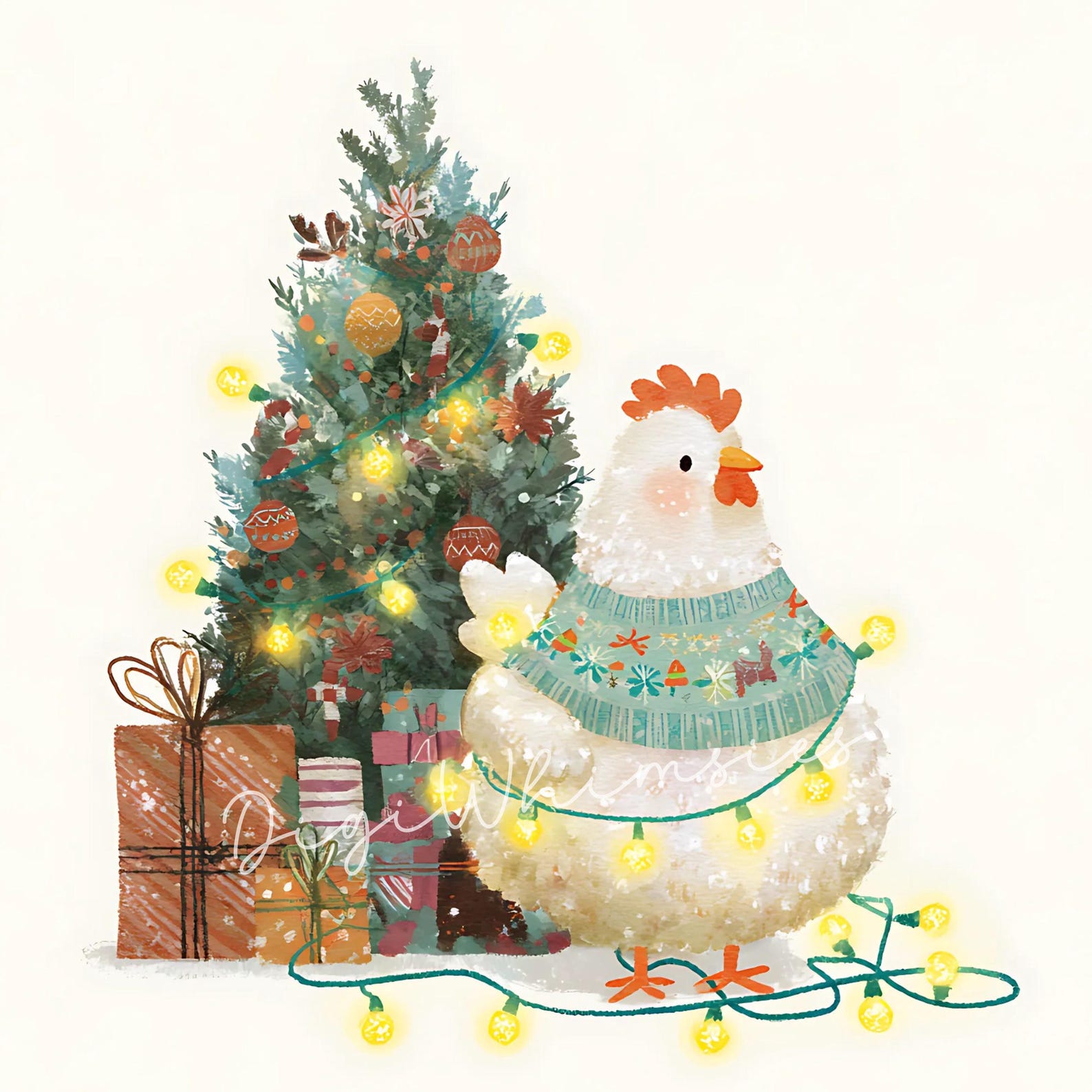 12 Christmas Chicken Clipart – Whimsical Funny Chicken Watercolor ...