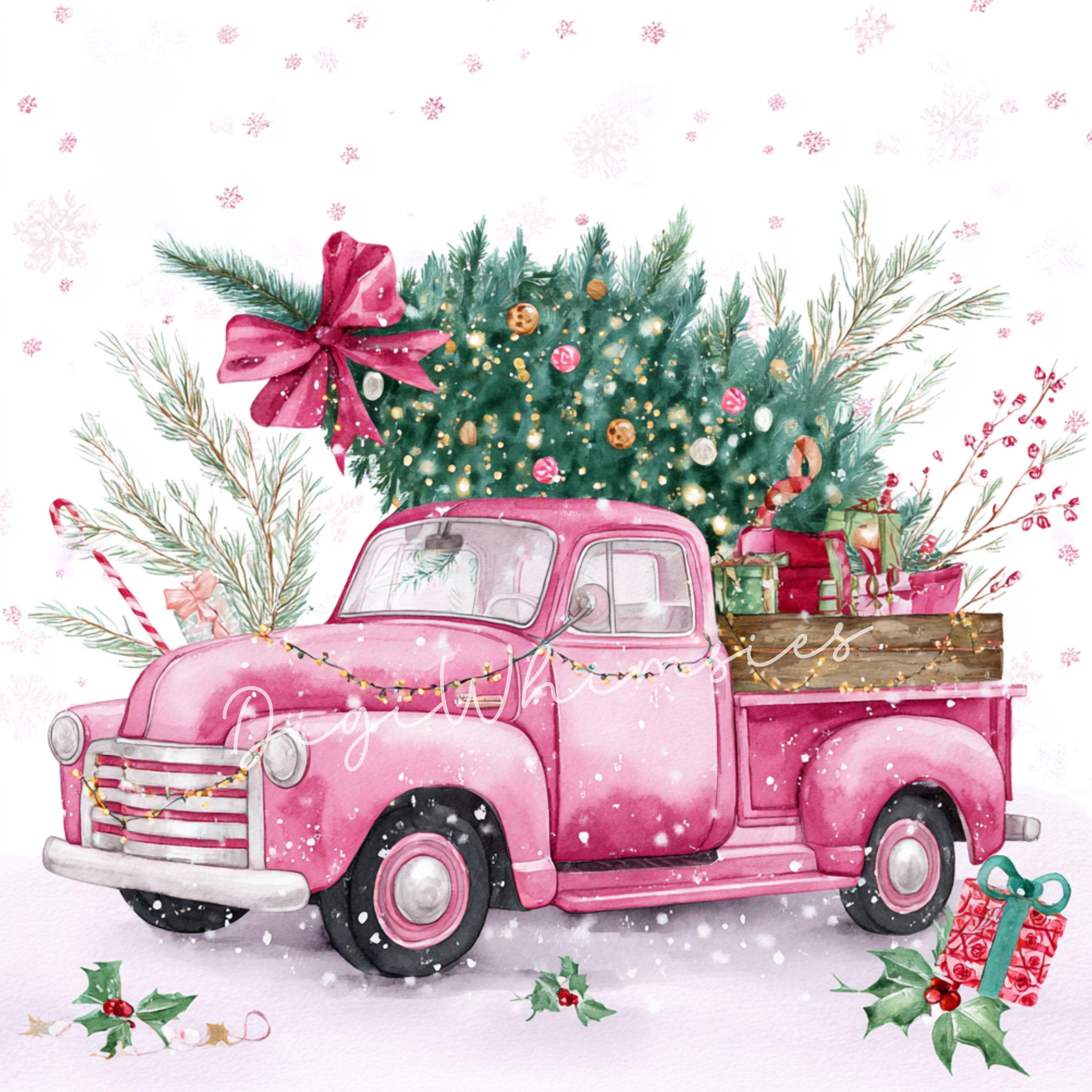 12 Pink Christmas Truck Clipart – Whimsical Coquette Classic Holiday ...