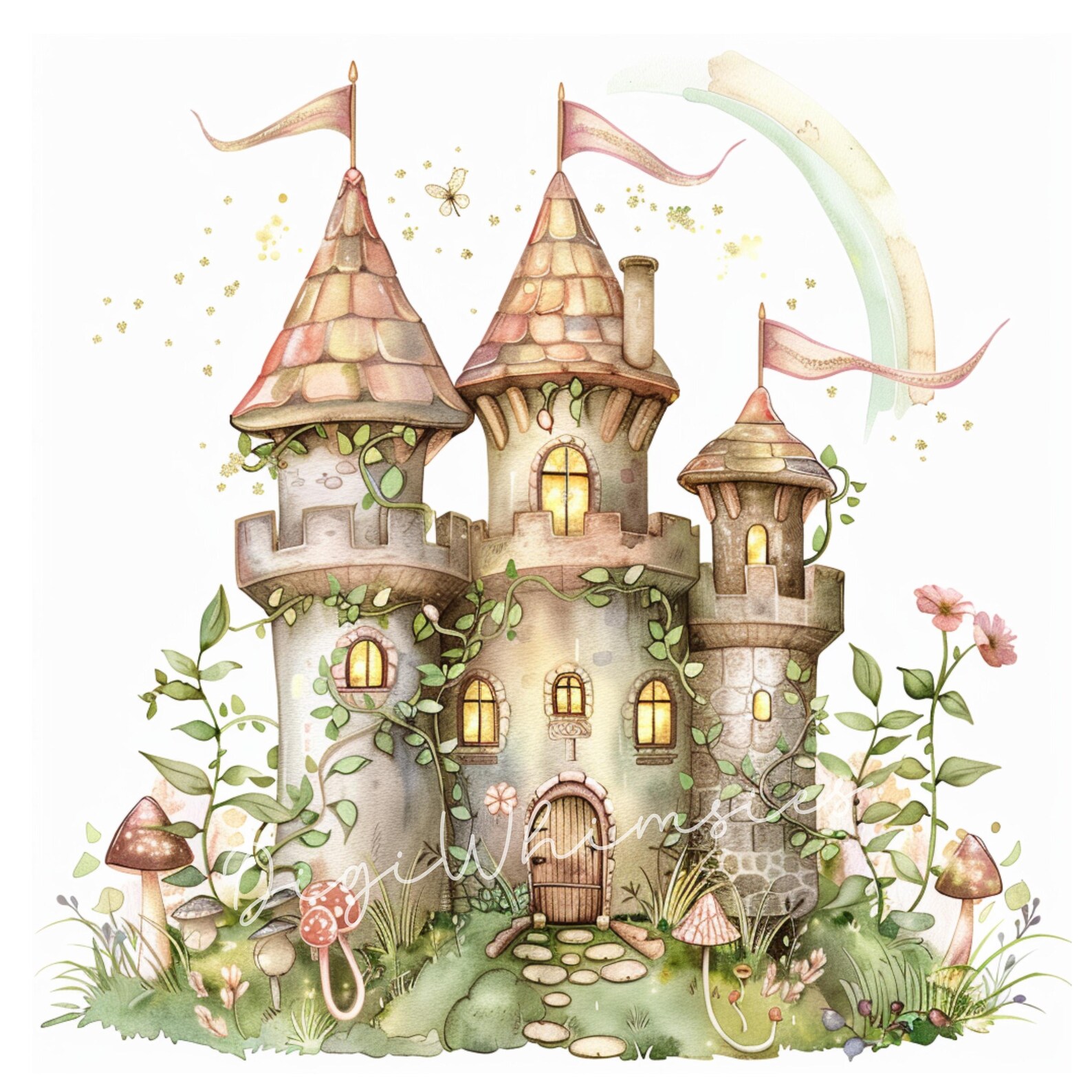 Cottagecore Castle Clipart: Mushroom Fairy Tale (JPG Digital Download ...