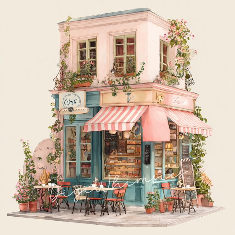 12 Paris Bakery Clipart: Watercolor Cafe, Croissants (JPG Digital ...