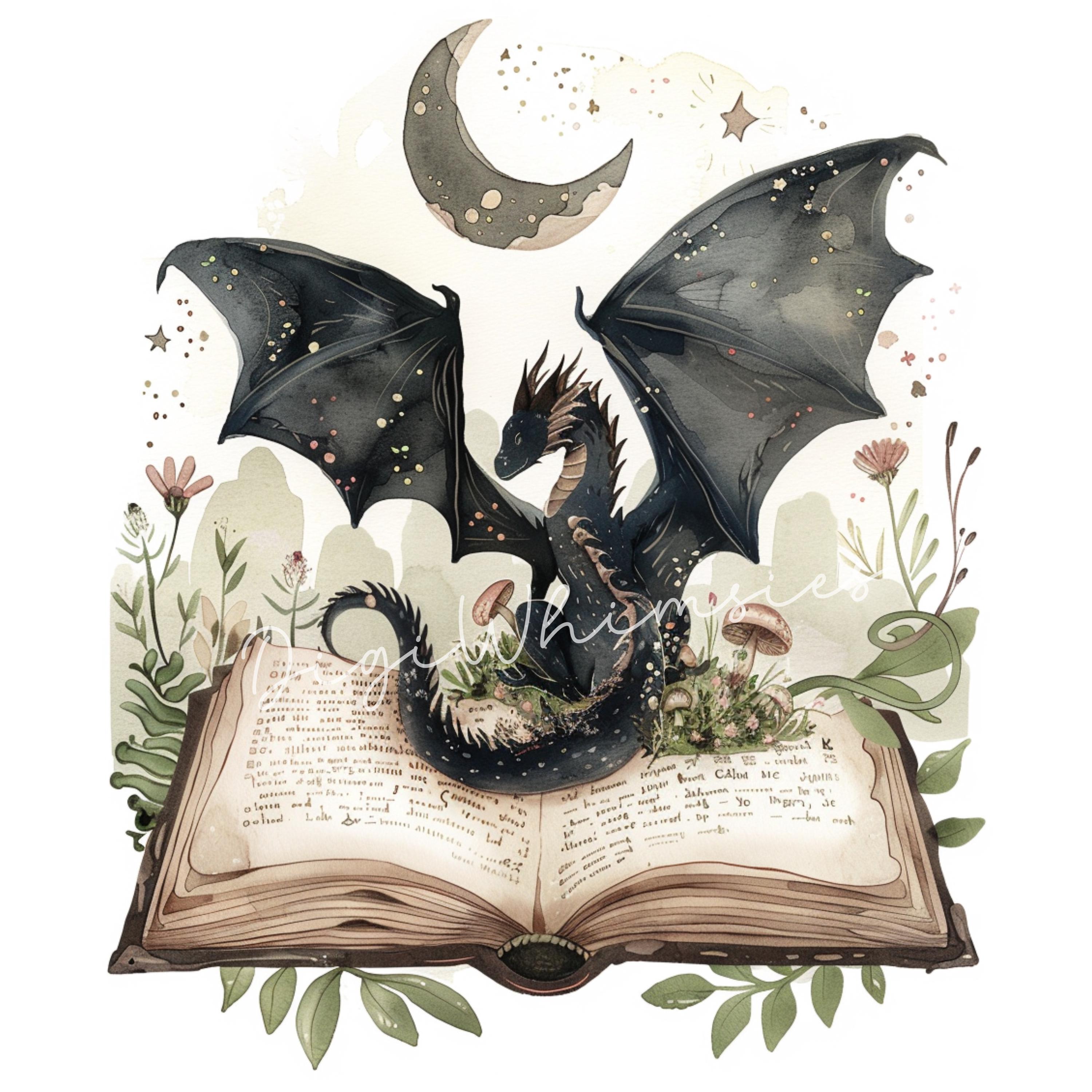 Book Dragon Clipart: Mystical Bookworm Art, Junk Journal Ephemera (10 ...