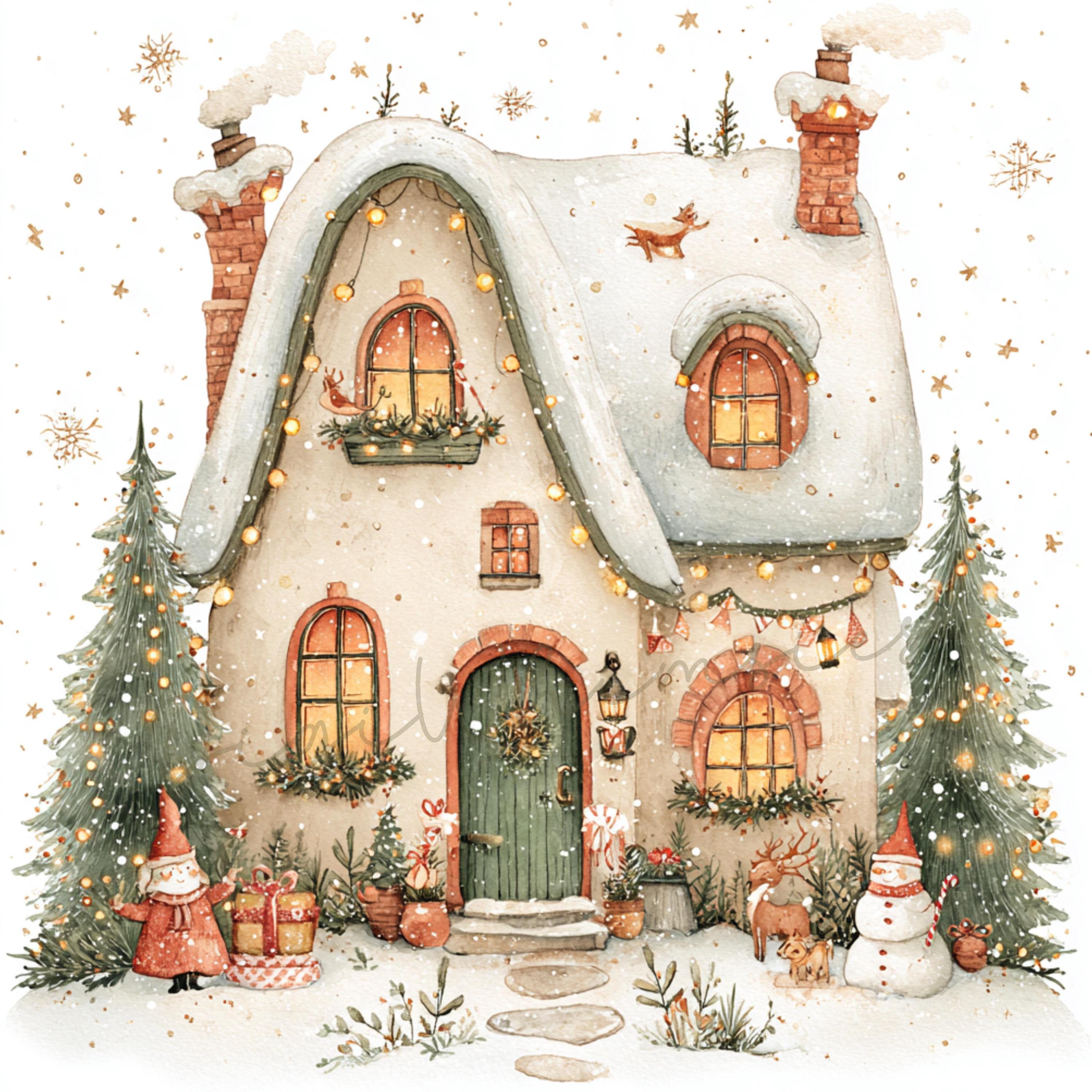 15 Christmas House Clipart: Whimsical Winter Houses Holiday Village ...