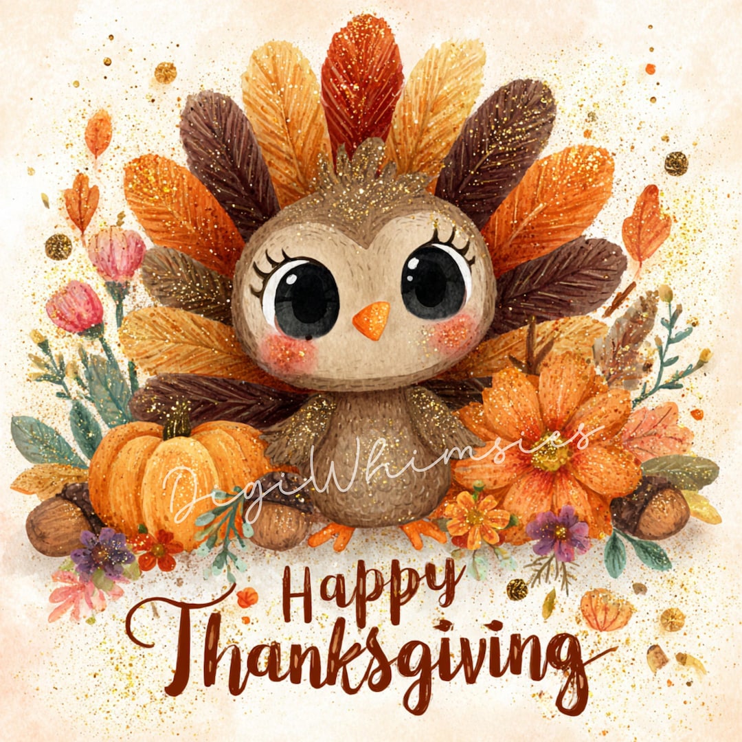 Thanksgiving Turkey Clipart: Cozy Autumn Animals (JPG Digital Download ...
