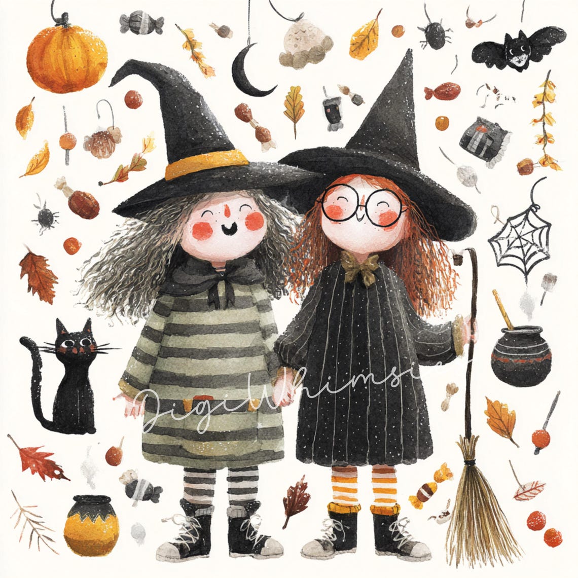 12 Best Friends Clipart High Res Jpgs Quirky Witch Halloween Sisters ...