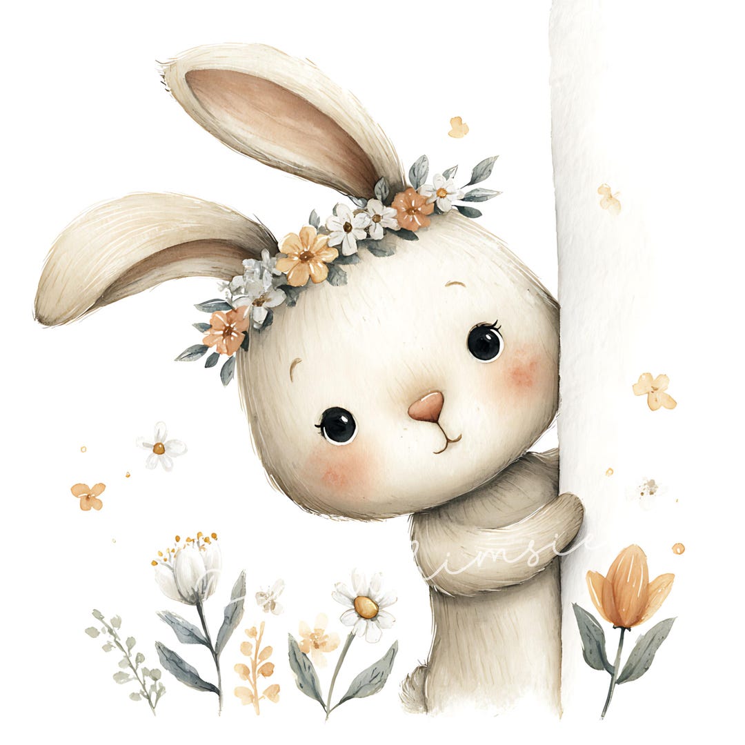20 Peeking Spring Bunny Clipart: Flower Baby Rabbit, Card Making ...