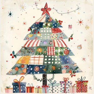 12 Christmas Tree Patchwork Clipart – Whimsical Watercolor Holiday Tree ...
