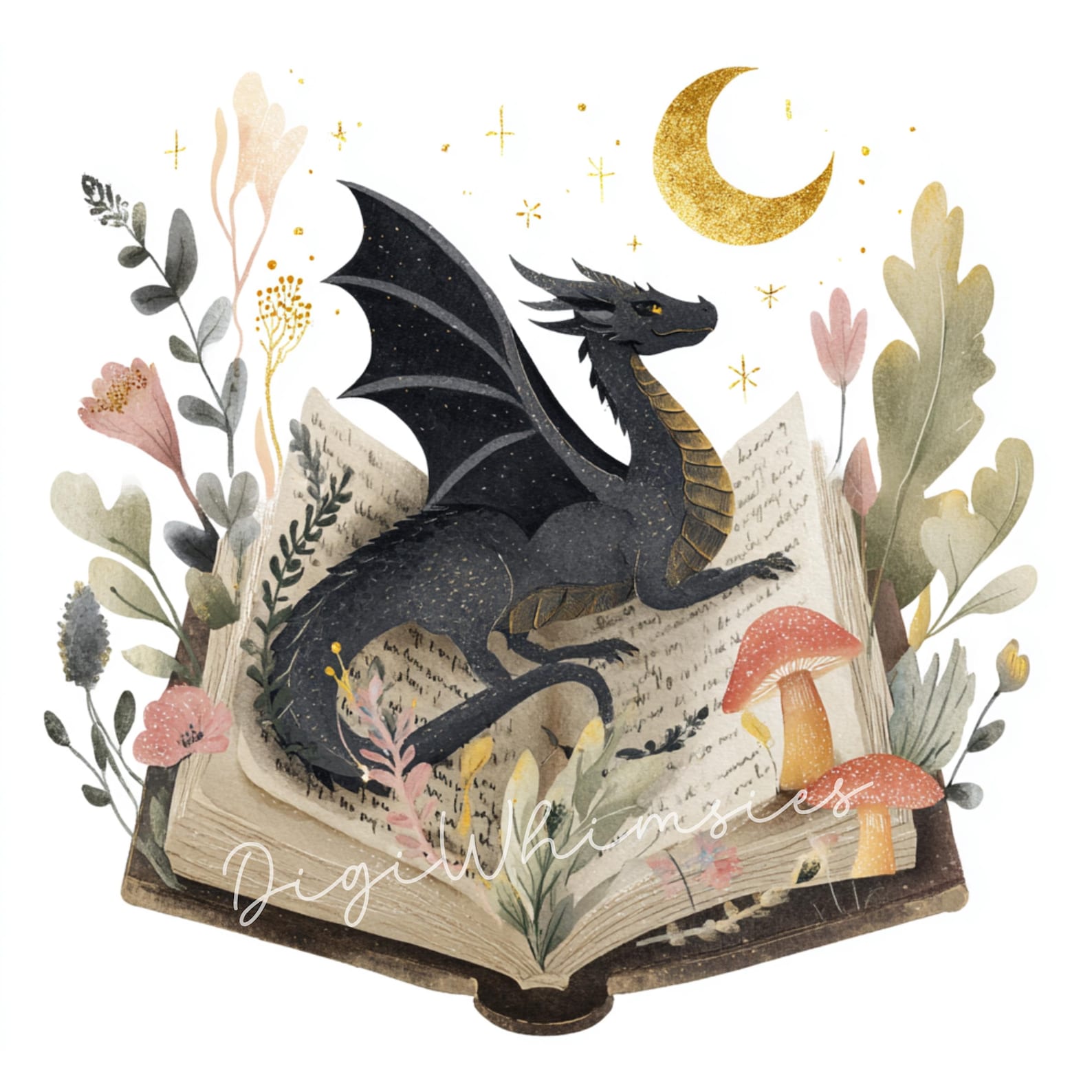 Book Dragon Clipart: Mystical Bookworm Art, Junk Journal Ephemera (10 ...