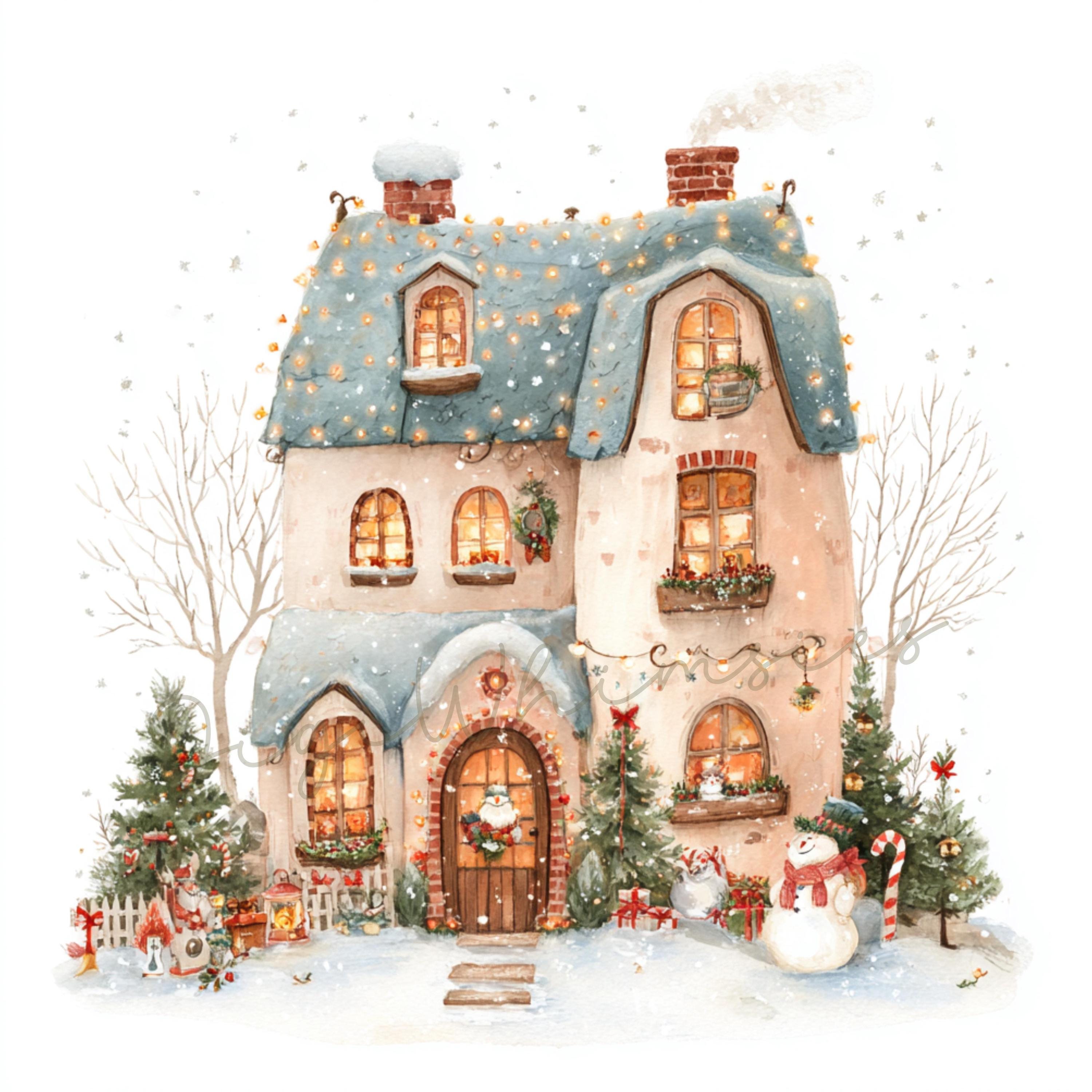 15 Christmas House Clipart: Whimsical Winter Houses Holiday Village ...