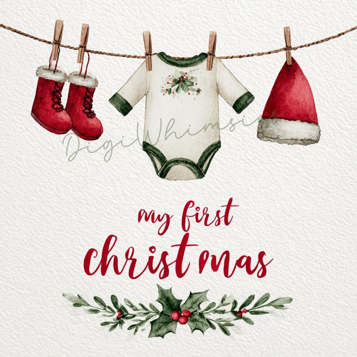 12 Baby's First Christmas Clipart: Baby Clothesline Holiday Jpgs, Card ...