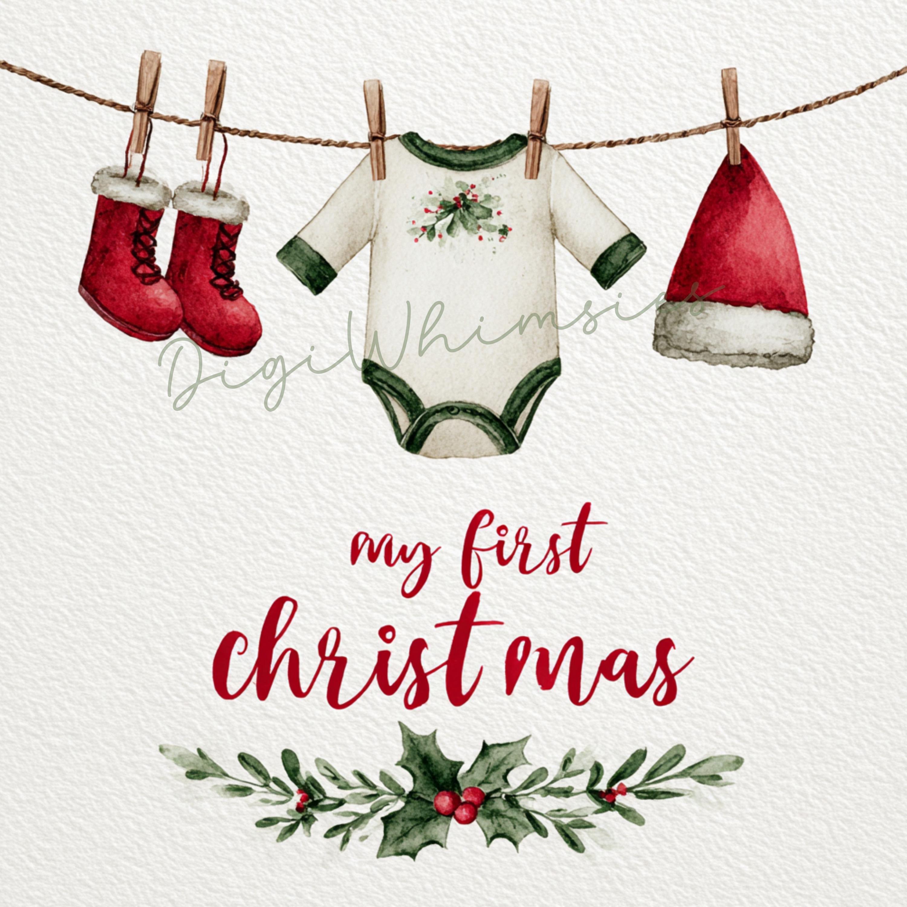 12 Baby's First Christmas Clipart: Baby Clothesline Holiday Jpgs, Card ...