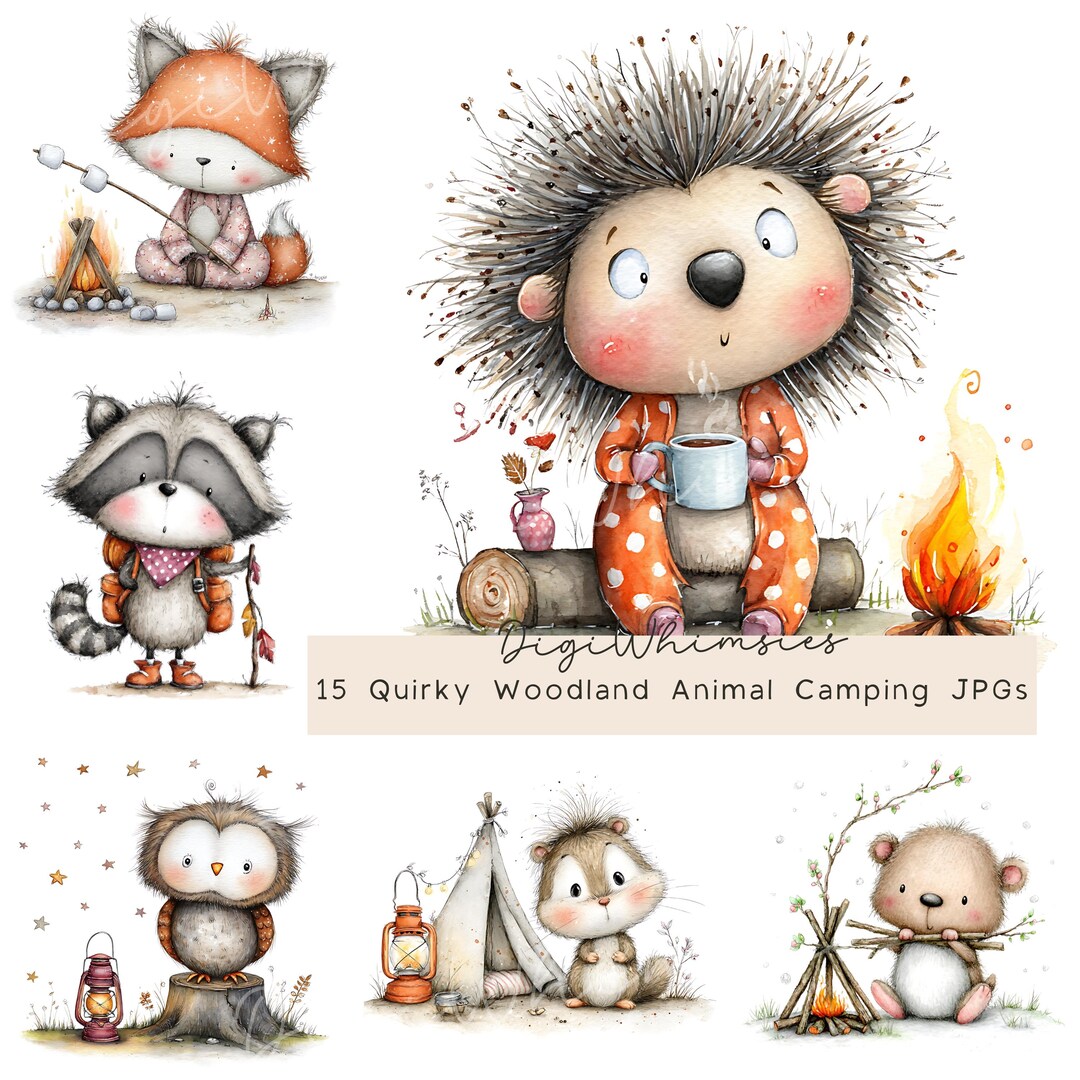 15 Quirky Woodland Animal Camping Clipart, Nursery Art, Woodland ...