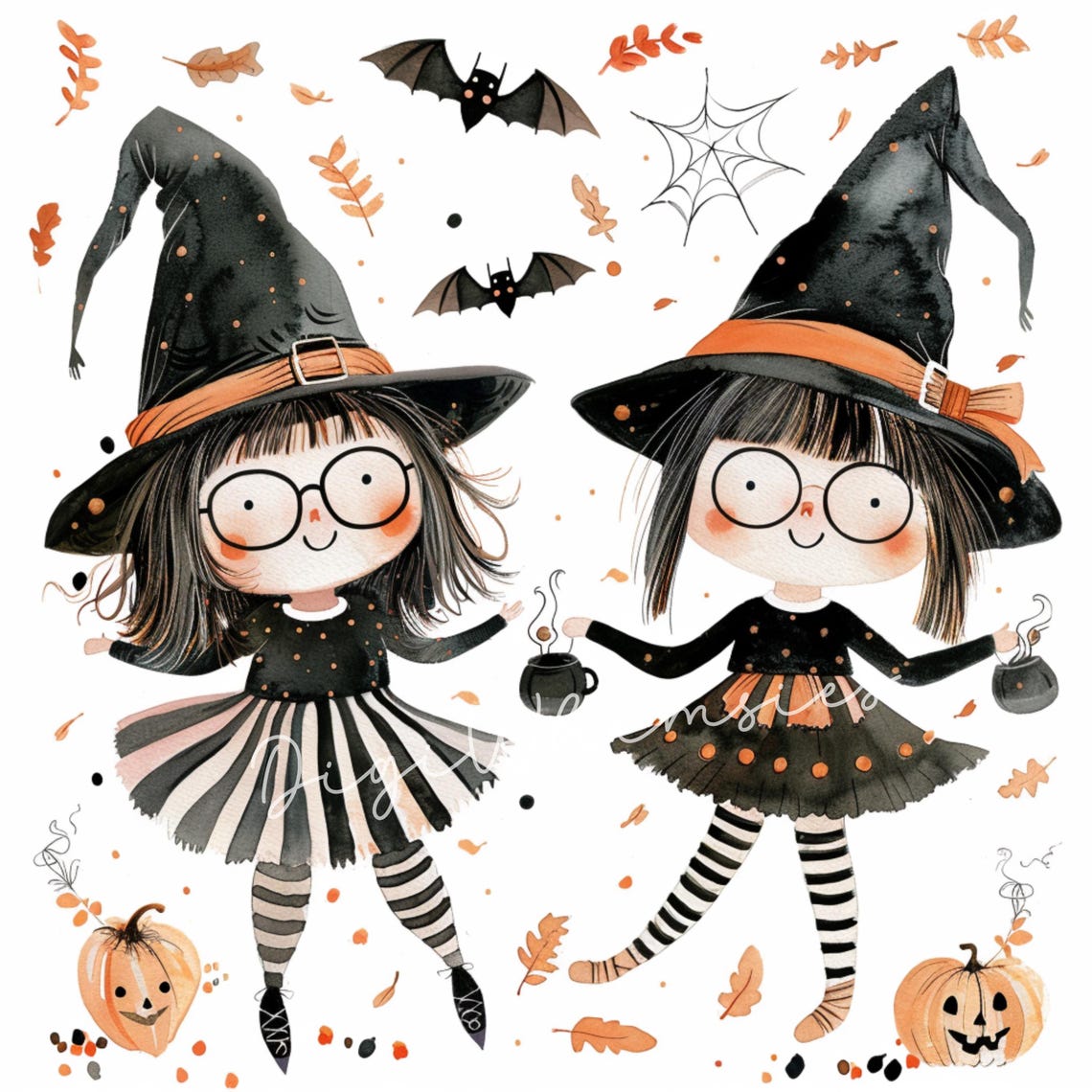 Halloween Witch Best Friends Clipart, Spooky Sisters Art (12 JPG) - Etsy