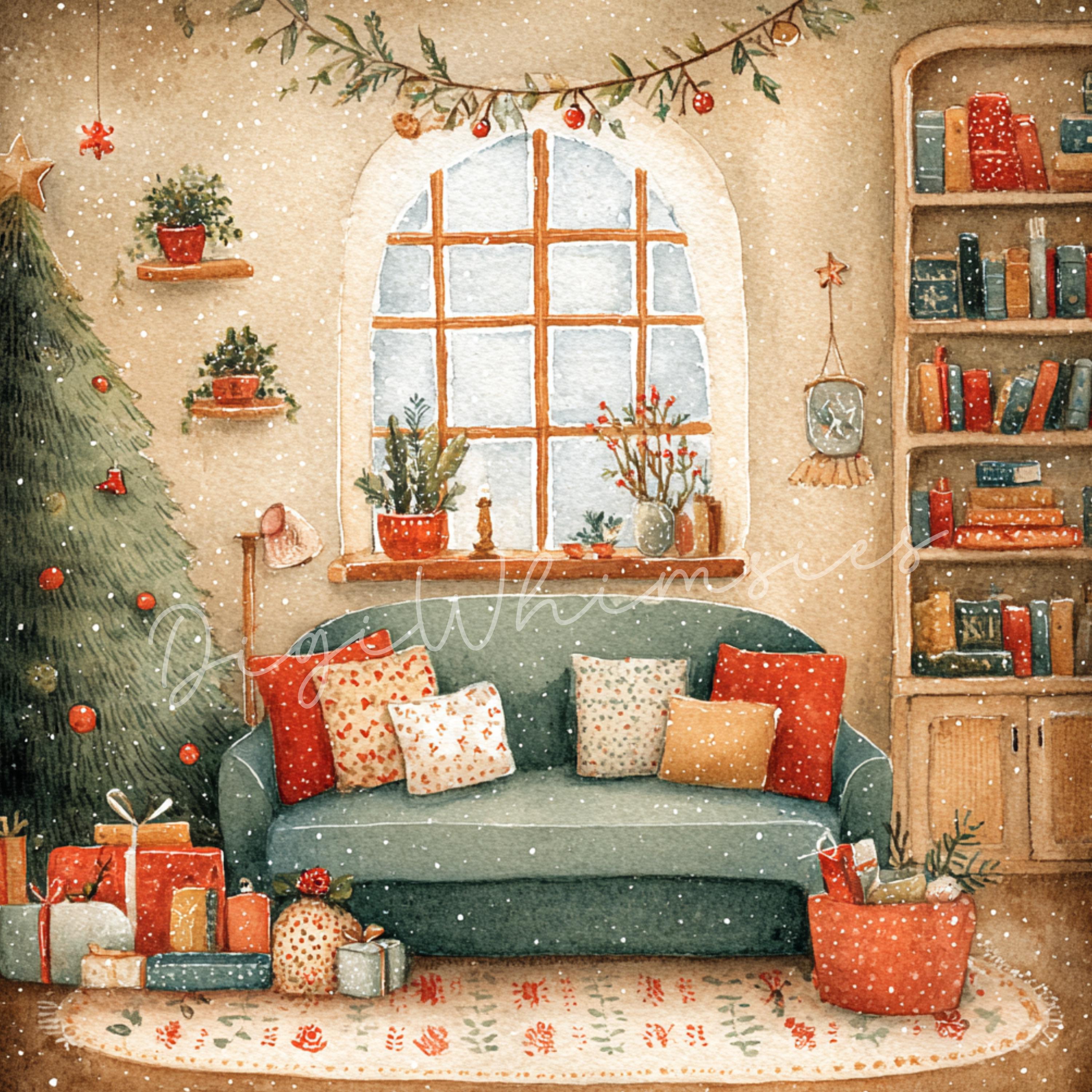 12 Christmas Living Room Clipart: Whimsical Holiday Scene, Christmas ...