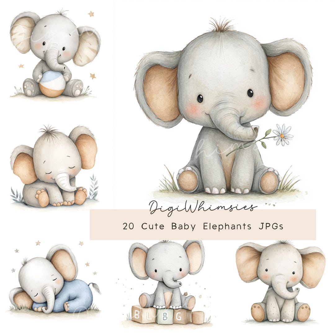 Baby Elephant Watercolor Clipart Set – Safari Nursery Illustrations (20 ...