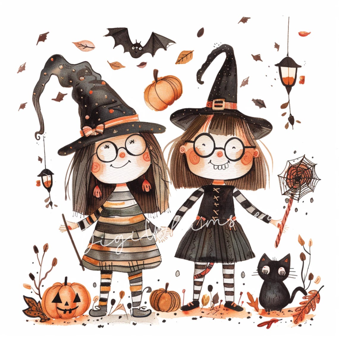 12 Best Friends Clipart High Res Jpgs Quirky Witch Halloween Sisters ...