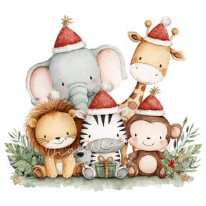 12 Safari Christmas Clipart Nursery Christmas Wild Animals Santa Baby ...