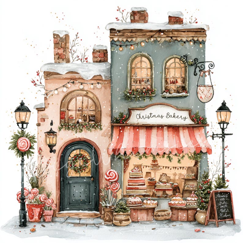15 Christmas Bakery Clipart – Whimsical Watercolor Holiday Bakeshop ...