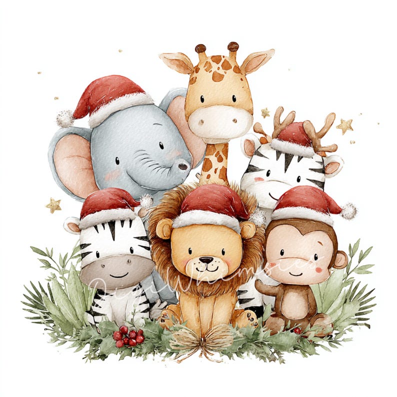12 Safari Christmas Clipart Nursery Christmas Wild Animals Santa Baby ...