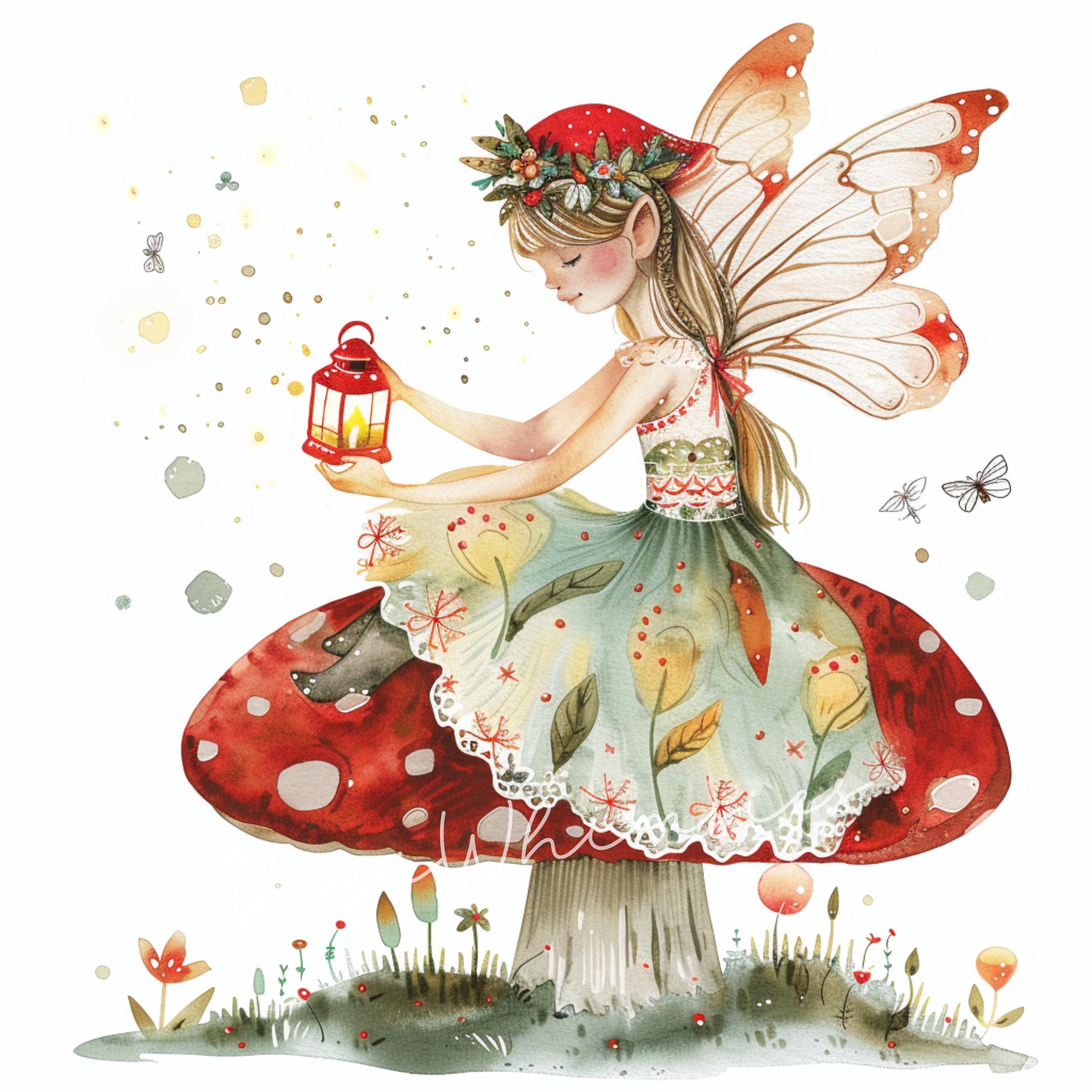 10 Cottagecore Fairy Clipart: Mushroom Girl, Forest Fantasy (JPG ...