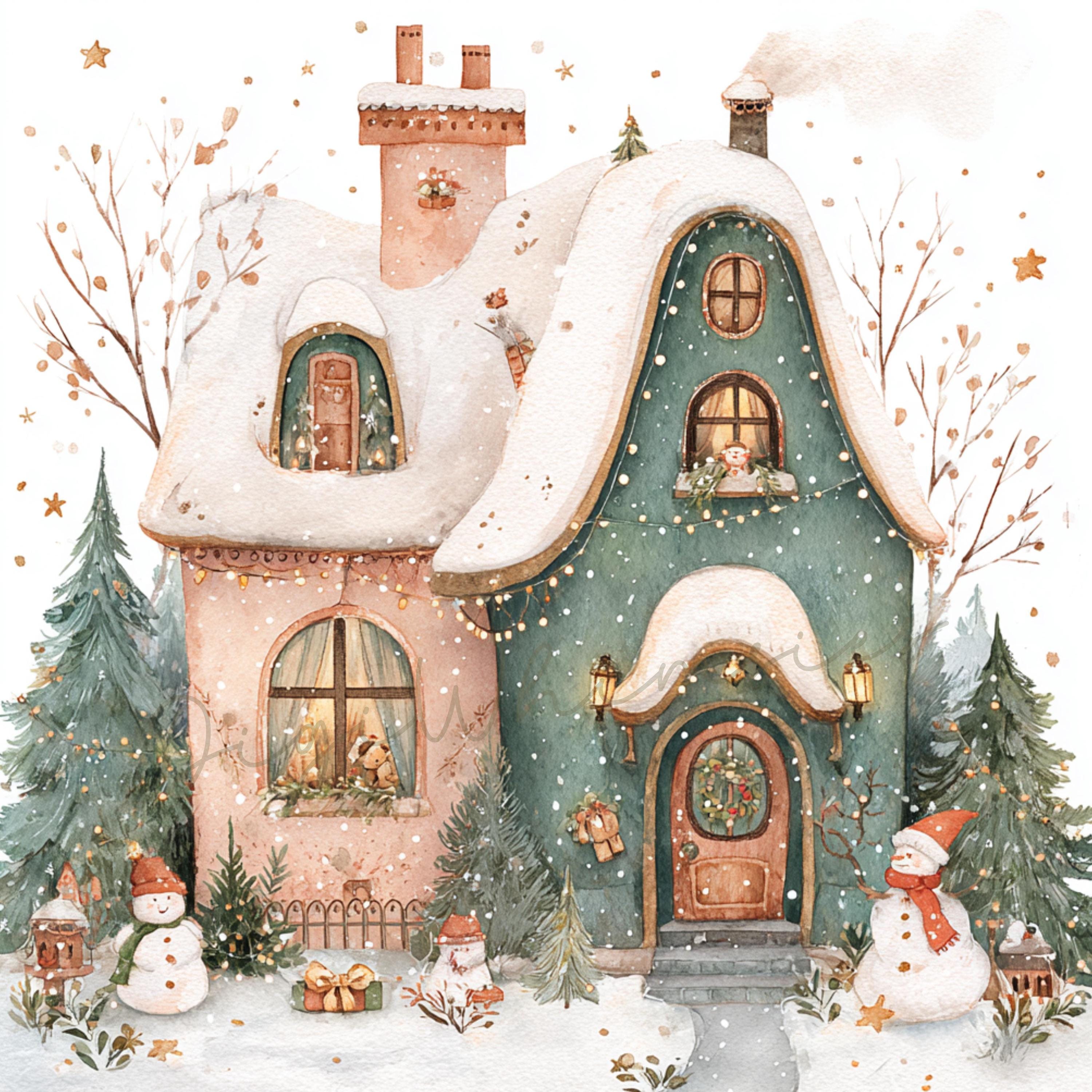 15 Christmas House Clipart: Whimsical Winter Houses Holiday Village ...