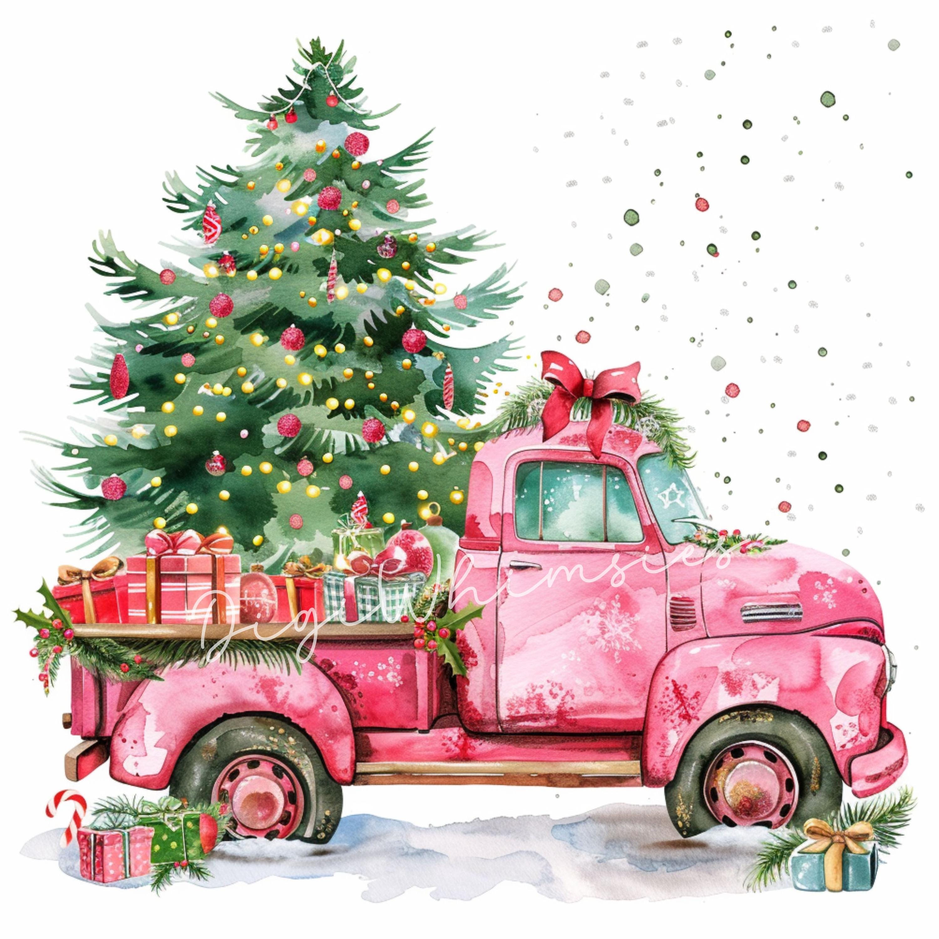 12 Pink Christmas Truck Clipart – Whimsical Coquette Classic Holiday ...