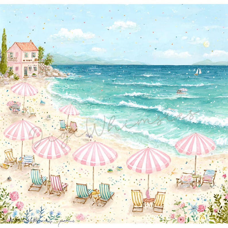 Pastel Italian Summer Clipart: Whimsical Pink Beach Vibes Sicilly Lemon ...