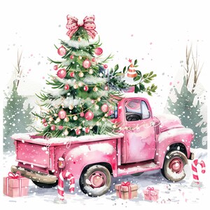 12 Pink Christmas Truck Clipart – Whimsical Coquette Classic Holiday ...